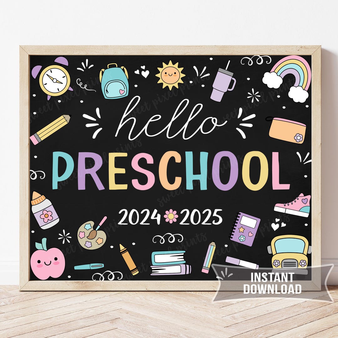Hello Preschool Sign, First Day of School Sign, First Day of Preschool ...