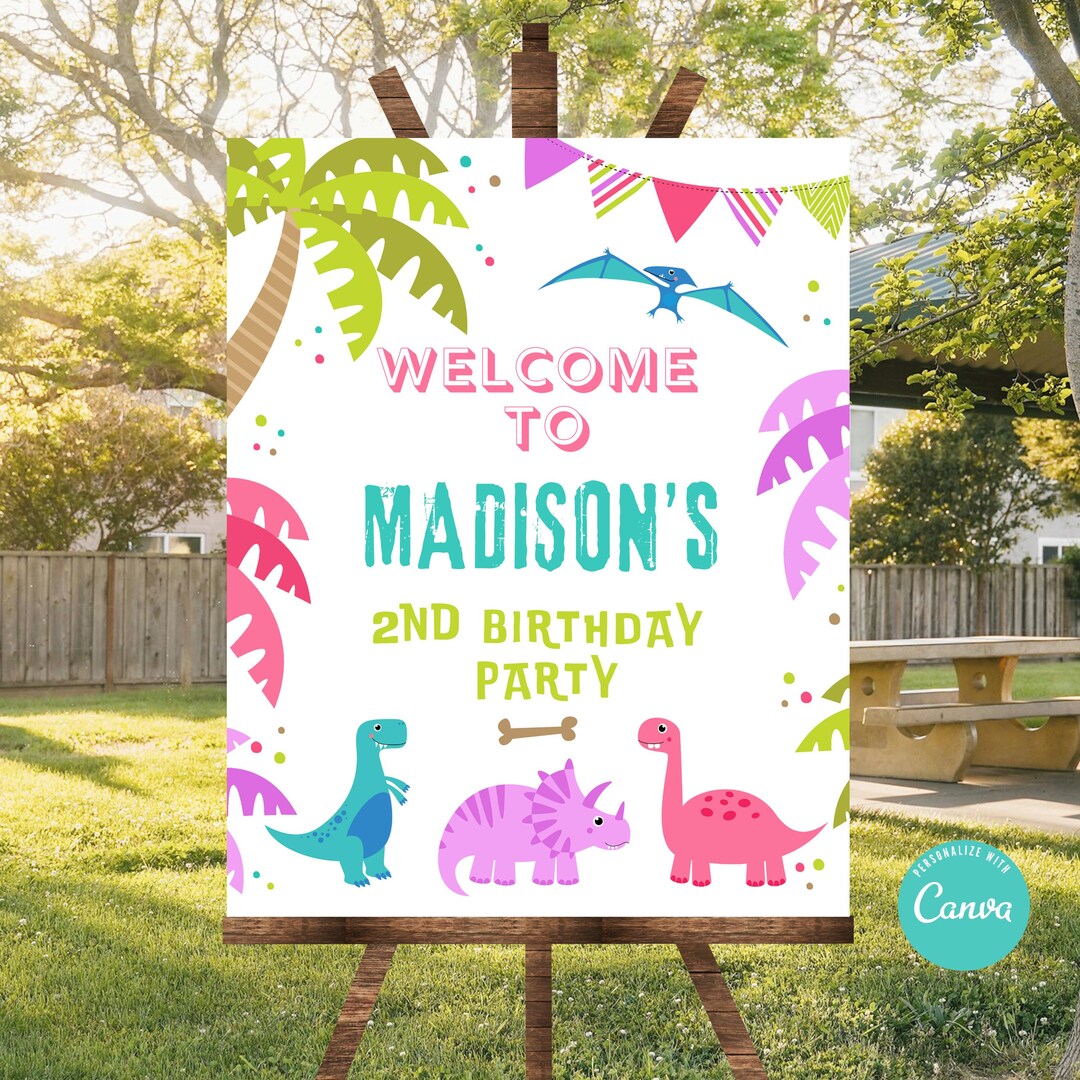 Dinosaur Birthday Welcome Sign, Editable Dino Theme Party Sign ...