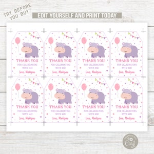 Hippo Favor Tags EDITABLE Hippo Thank You Tags Hippo Party - Etsy