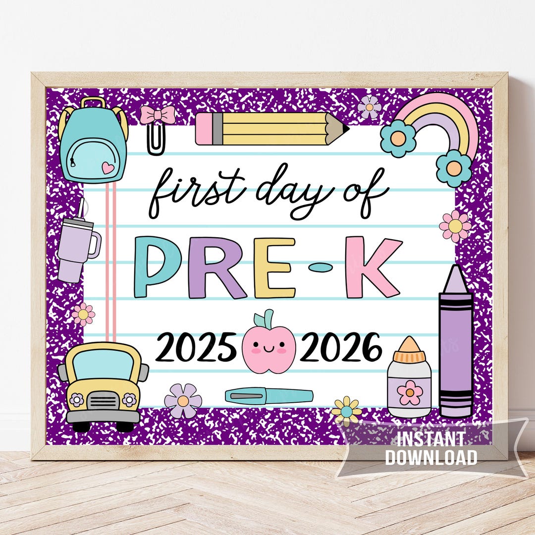 First Day of Pre K Sign, 1st Day of School Photo Prop, Pre-k Chalkboard ...