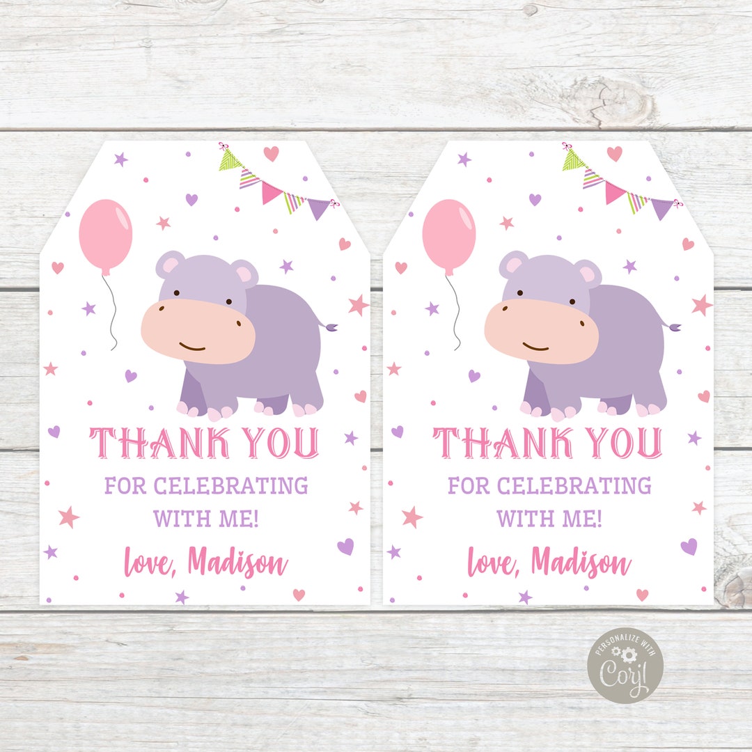 Hippo Favor Tags EDITABLE Hippo Thank You Tags Hippo Party - Etsy
