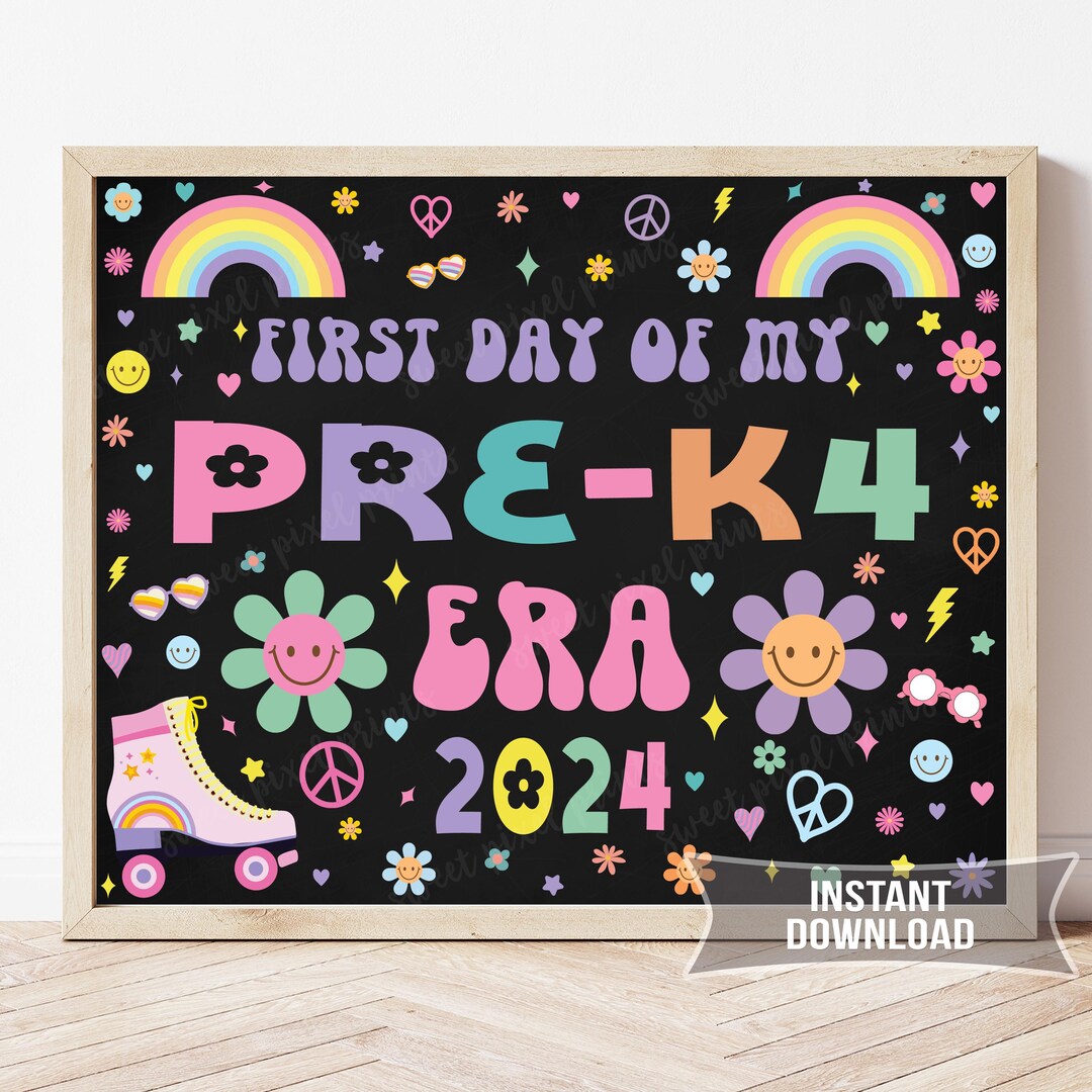 Groovy First Day of Pre-k4 Sign My Pre K 4 Era Retro Boho Hippie Photo ...