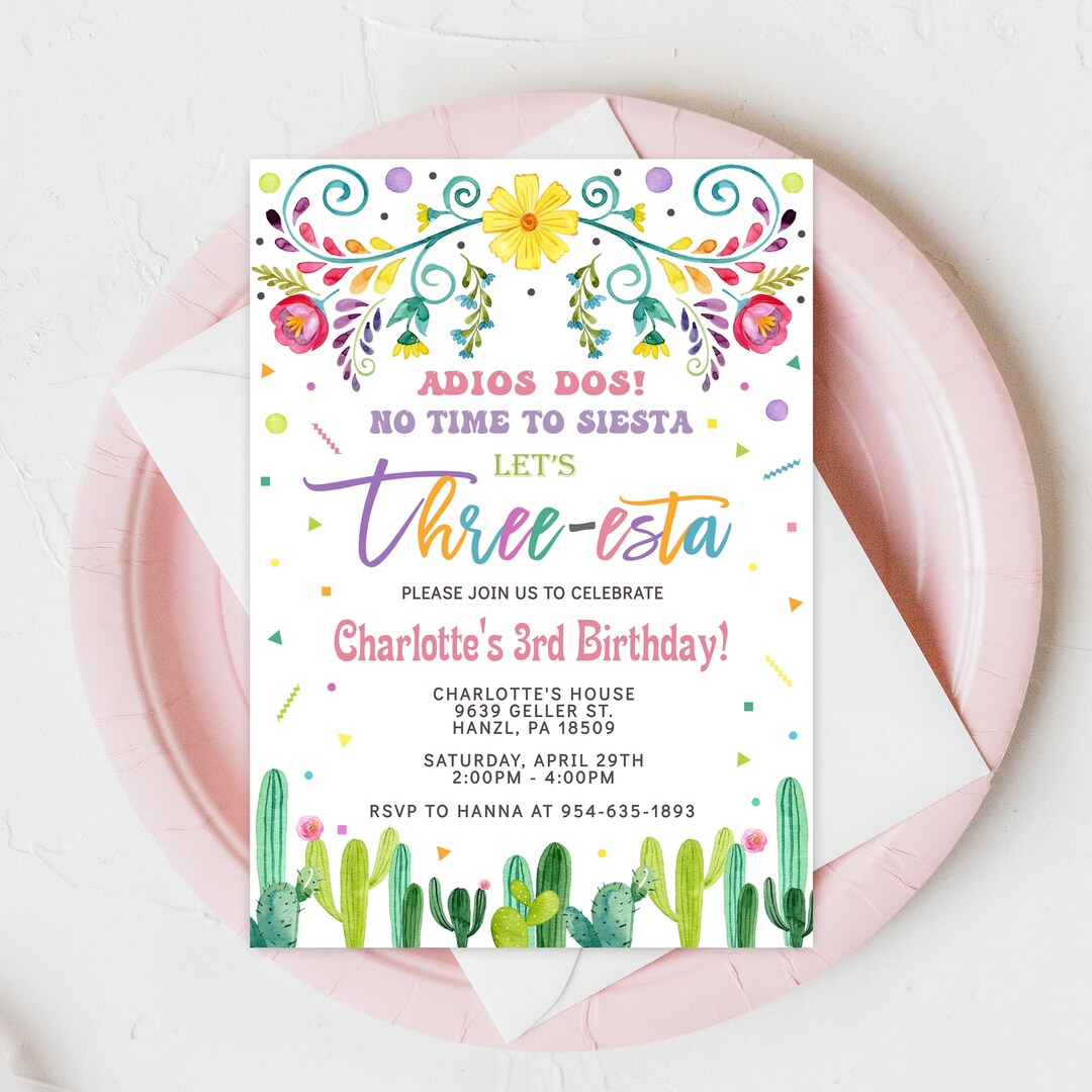 Fiesta Birthday Invitation, EDITABLE Three-esta Birthday Invitation ...