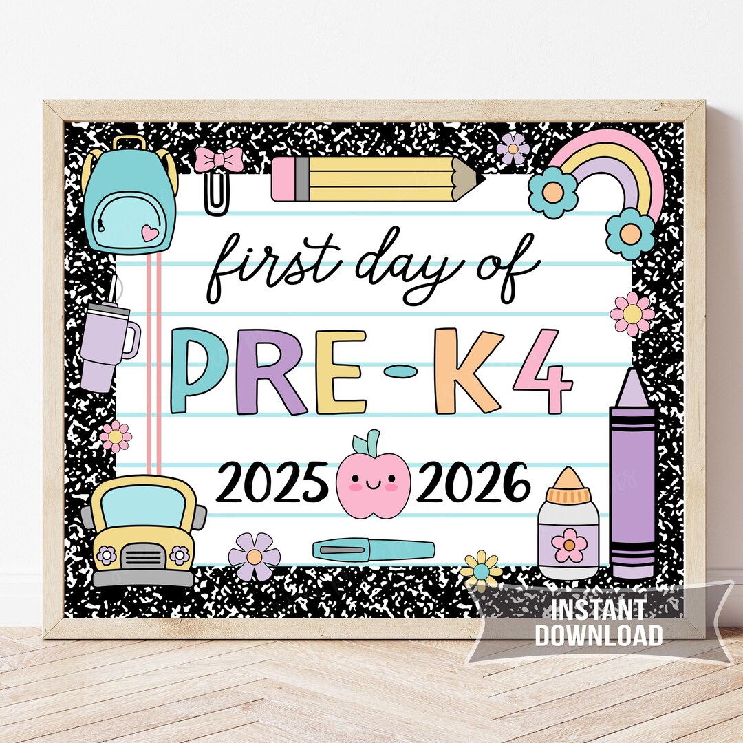 First Day of Pre K4 Sign, 1st Day of School Photo Prop, Pre K 4 ...