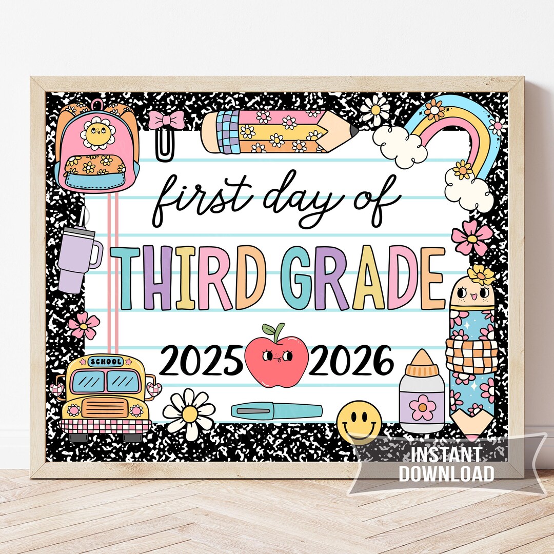 First Day of 3rd Grade Sign, 1st Day of School Photo Prop, Third Grade ...