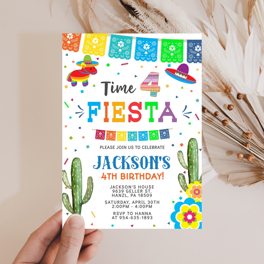 Fiesta Birthday Invitation, EDITABLE Fiesta 4th Birthday Invitation ...