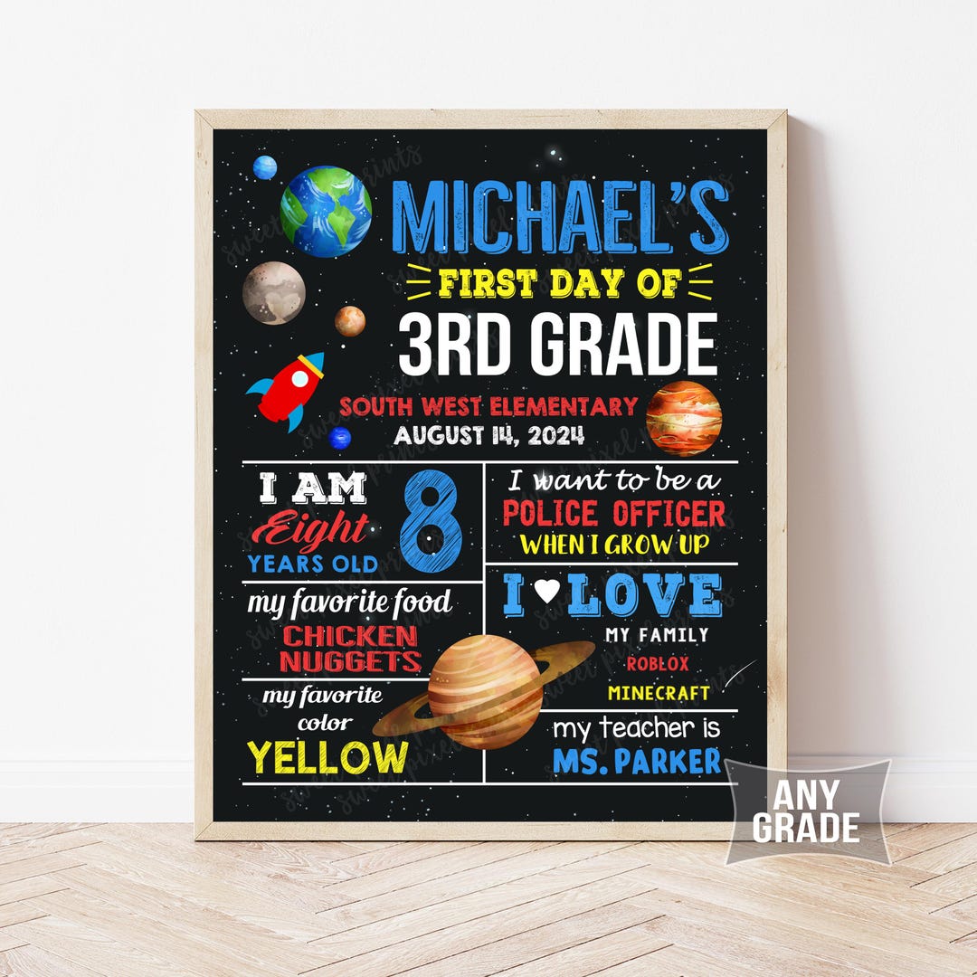 Space First Day of School Sign, Printable Third Grade Chalkboard ...