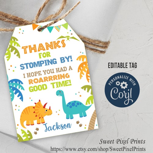 Dinosaur Favor Tags EDITABLE Dinosaur Thank You Tags Party - Etsy