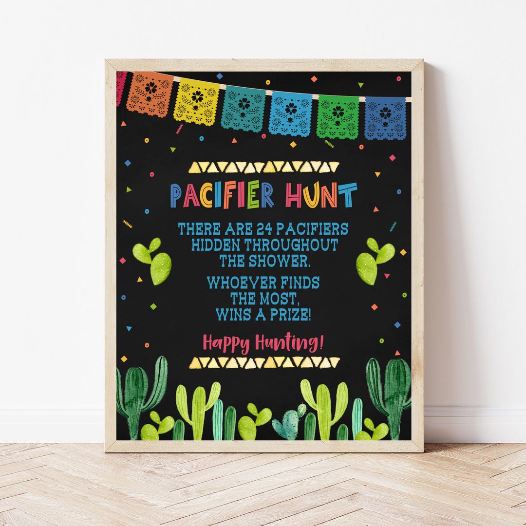 Fiesta Pacifier Hunt Sign | Baby Shower Game | Mexican Theme Printable ...