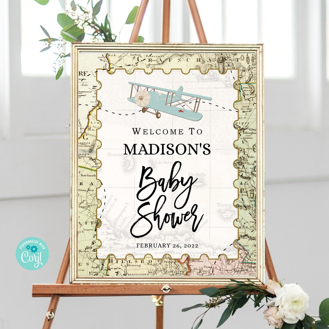Travel Baby Shower Welcome Sign, EDITABLE Travel Baby Shower Welcome ...