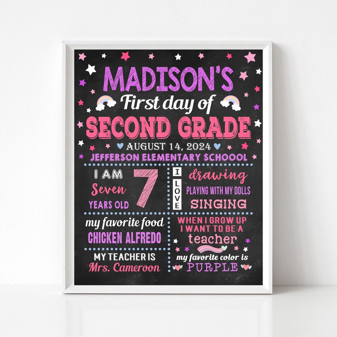 First Day of School Sign, PRINTABLE First Day of Second Grade Sign ...