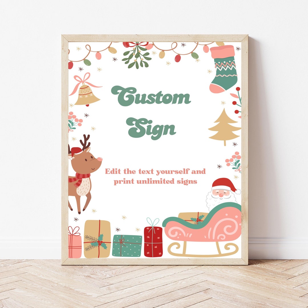 Custom Christmas Party Printable Sign | Holiday Dinner Santa Sleigh ...
