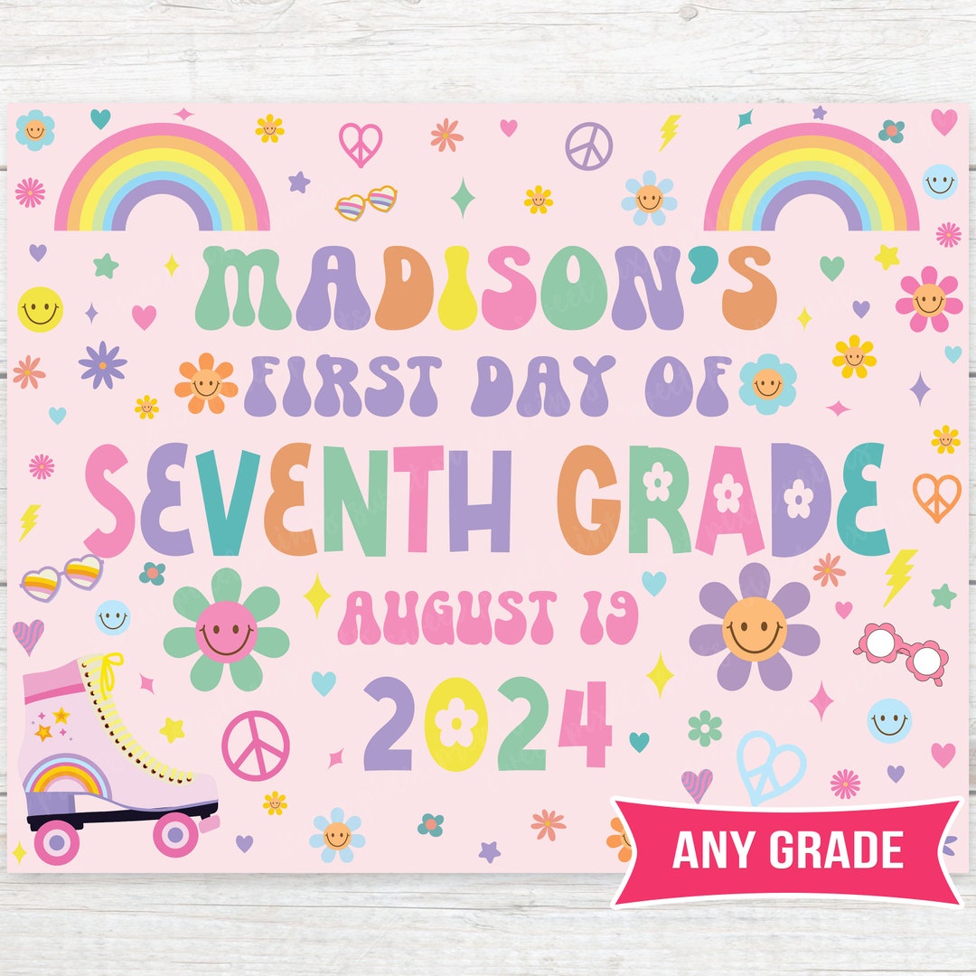 Groovy First Day of Seventh Grade Sign Preschool Retro Sign Boho Hippie ...