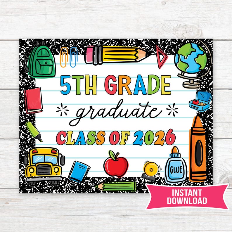 5th Grade Graduation Sign Printable | Chalkboard Photo Prop | Instant ...