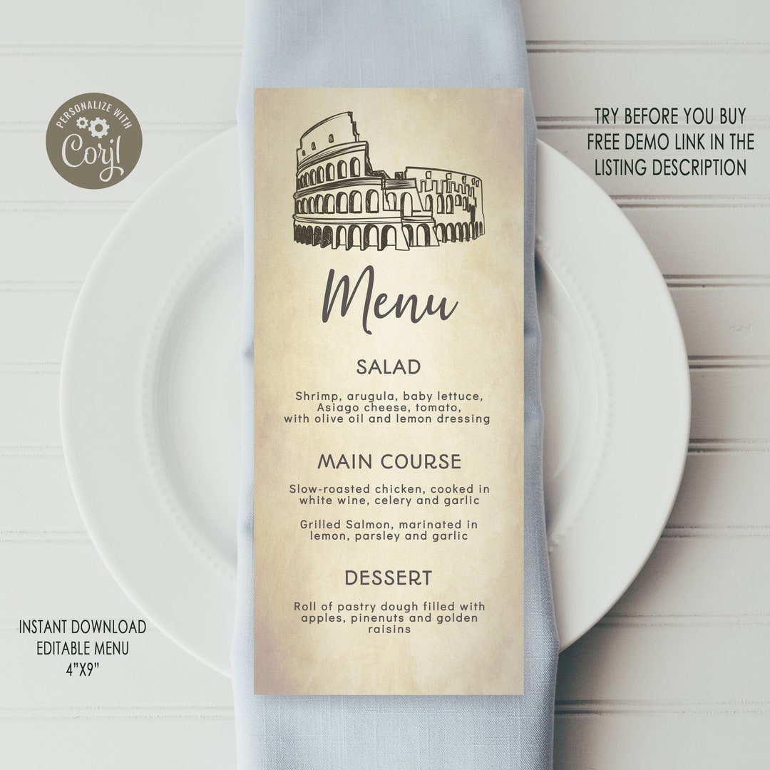 Italian Menu Template EDITABLE Menu Italy Theme Wedding - Etsy Canada