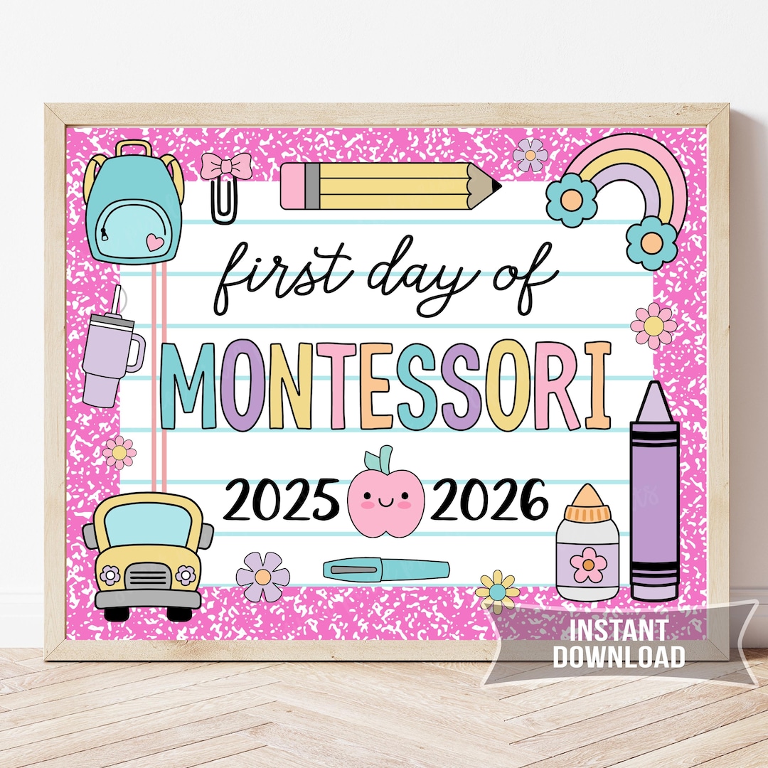 First Day of Montessori Sign | 1st Day School Chalkboard Photo Prop ...
