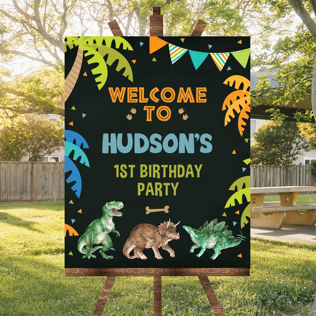 Dinosaur Welcome Sign, EDITABLE Birthday Welcome Sign, Dinosaur ...