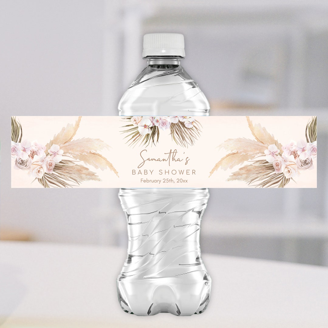 Boho Water Bottle Labels, EDITABLE Pampas Grass Baby Shower Bottle ...