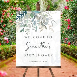 Greenery Baby Shower Welcome Sign, EDITABLE Greenery Welcome Sign ...