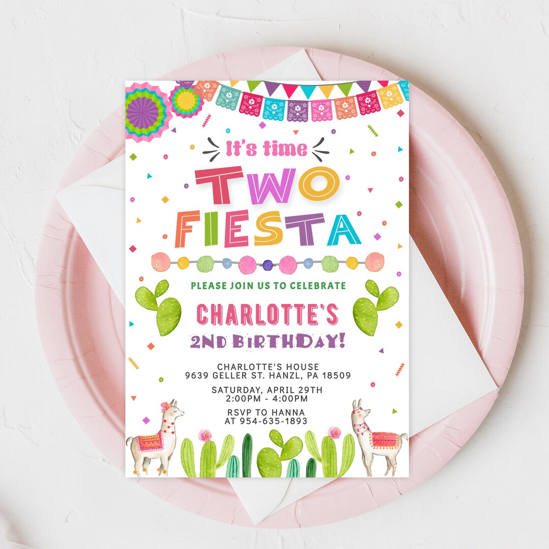 Fiesta Birthday Invitation, EDITABLE Fiesta 2nd Birthday Invitation ...