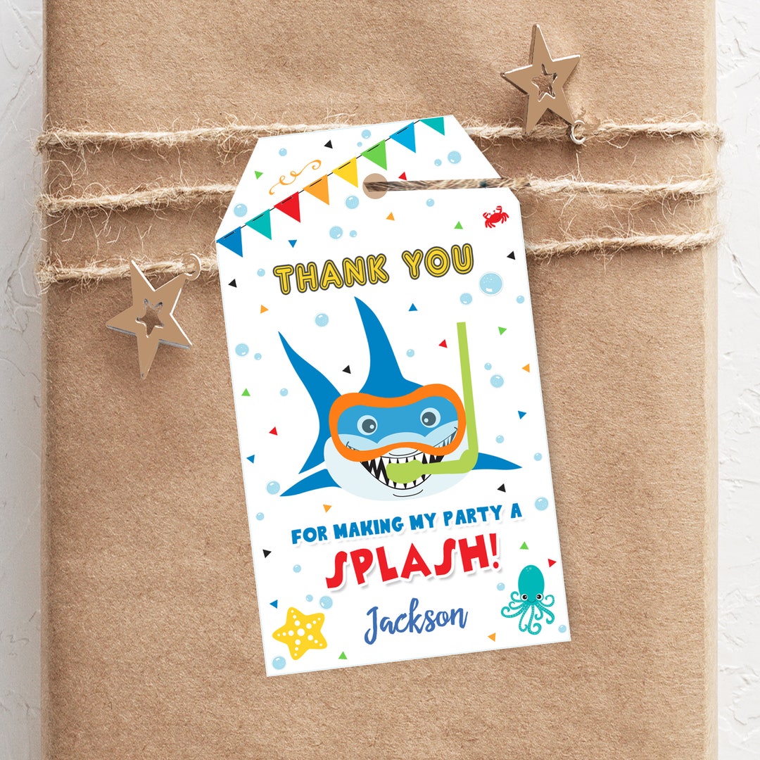 Shark Favor Tags, EDITABLE Shark Birthday Favor Tags, Shark Party Favor ...