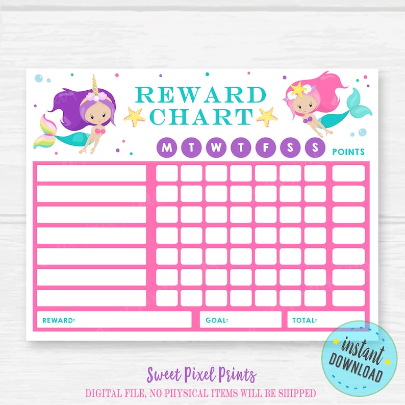 Printable Mermaid Reward Chart For Kids Behavior Chart Kids Chore ...