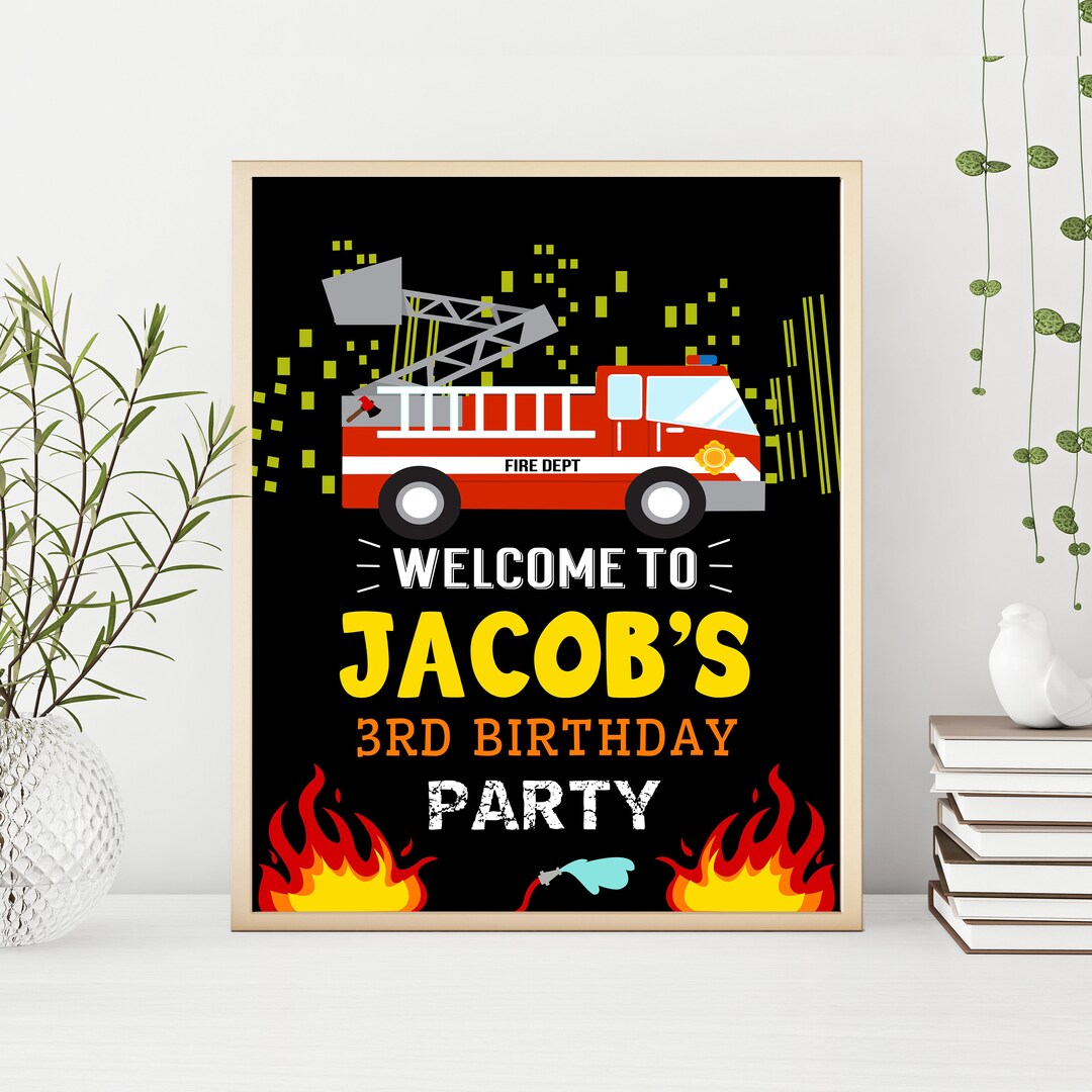 Firetruck Welcome Sign, EDITABLE Birthday Welcome Sign, Firefighter ...