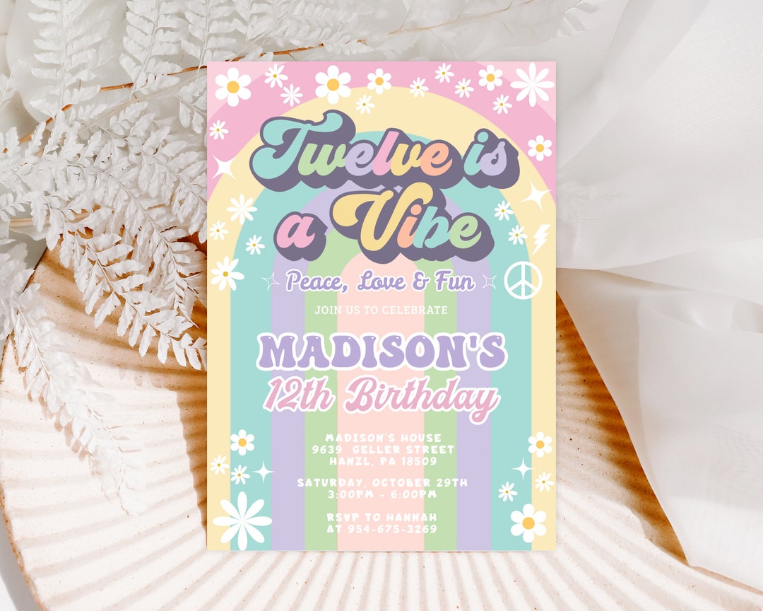 Groovy 12th Birthday Invitation EDITABLE Twelve is a Vibe Invitation ...