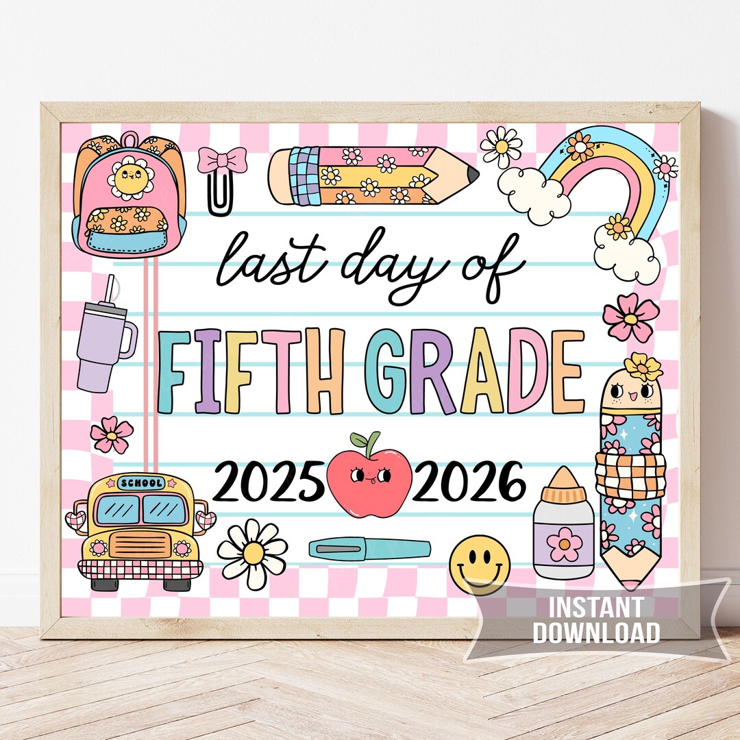Last Day of 5th Grade Sign Chalkboard Photo Prop End School Printable ...