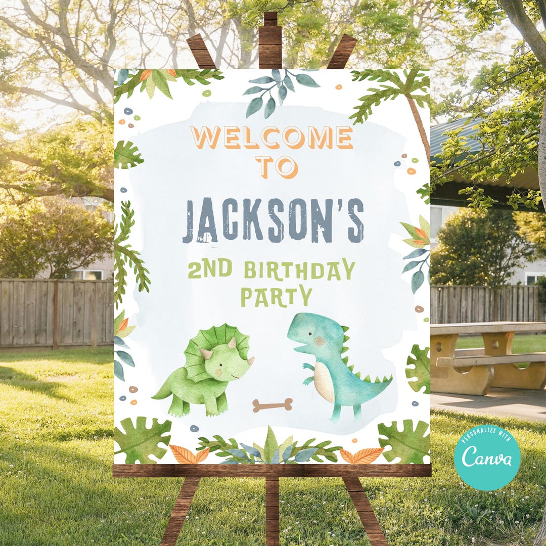 Dinosaur Birthday Welcome Sign, Editable Dino Theme Party Sign ...