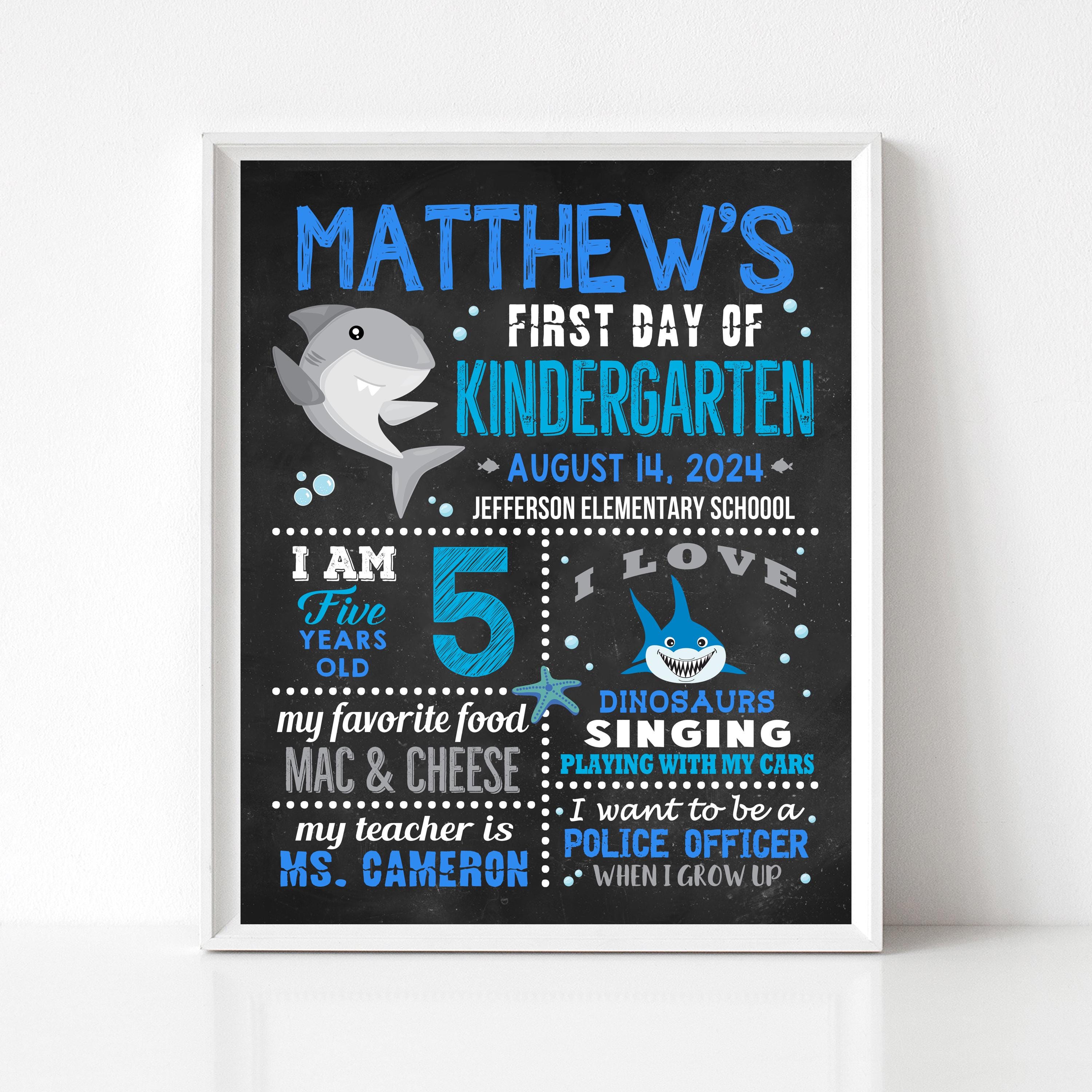 Shark First Day of School Sign, PRINTABLE First Day of Kindergarten ...