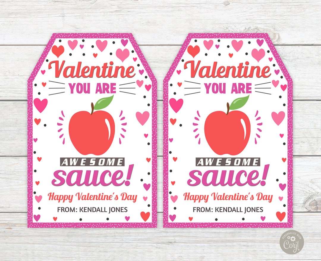 Valentine Applesauce Gift Tag Staff School PTO PTA Kids Classroom You ...