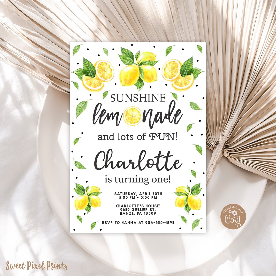 Lemon Birthday Invitation EDITABLE Lemon Birthday Invitation | Etsy