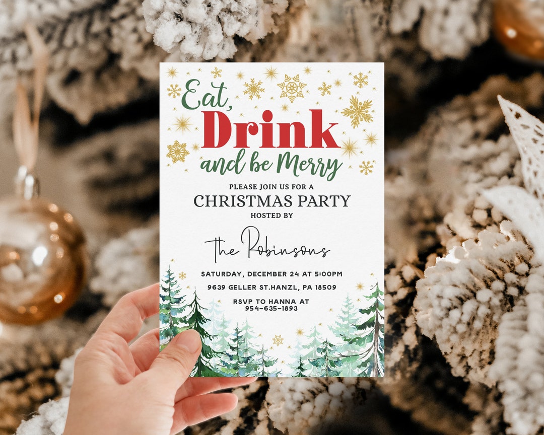 Eat, Drink and Be Merry Invitation, Christmas Dinner Invite, EDITABLE ...
