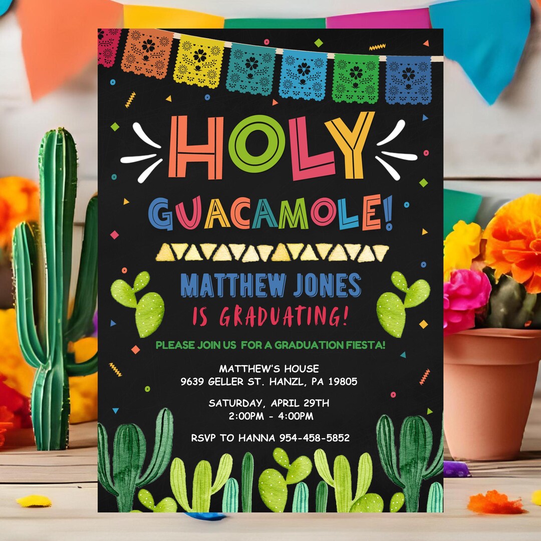 Editable Holy Guacamole Graduation Invite | Mexican Fiesta Party ...