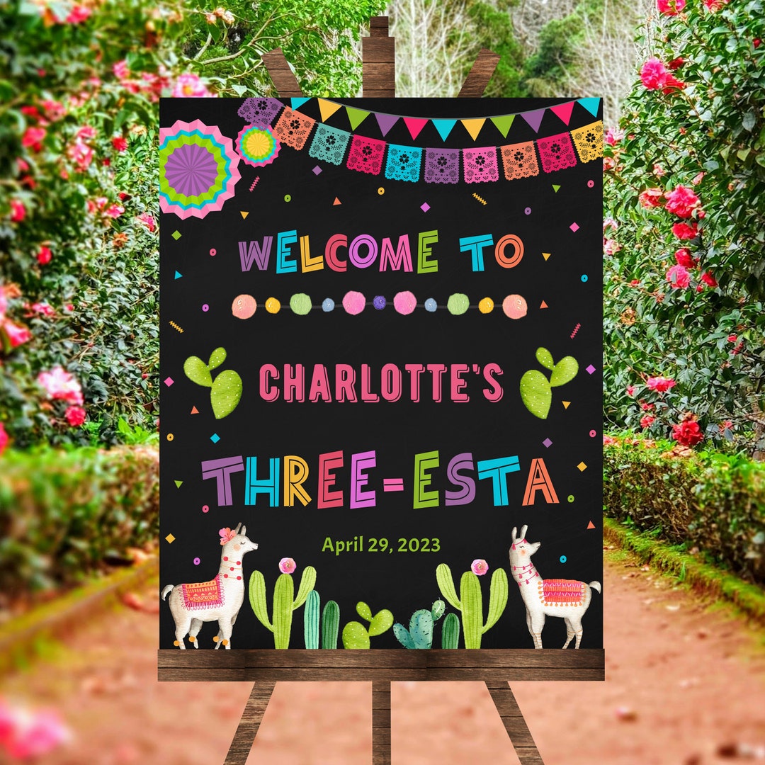 Three Esta Welcome Sign, EDITABLE Mexican Birthday Welcome Sign, Fiesta ...