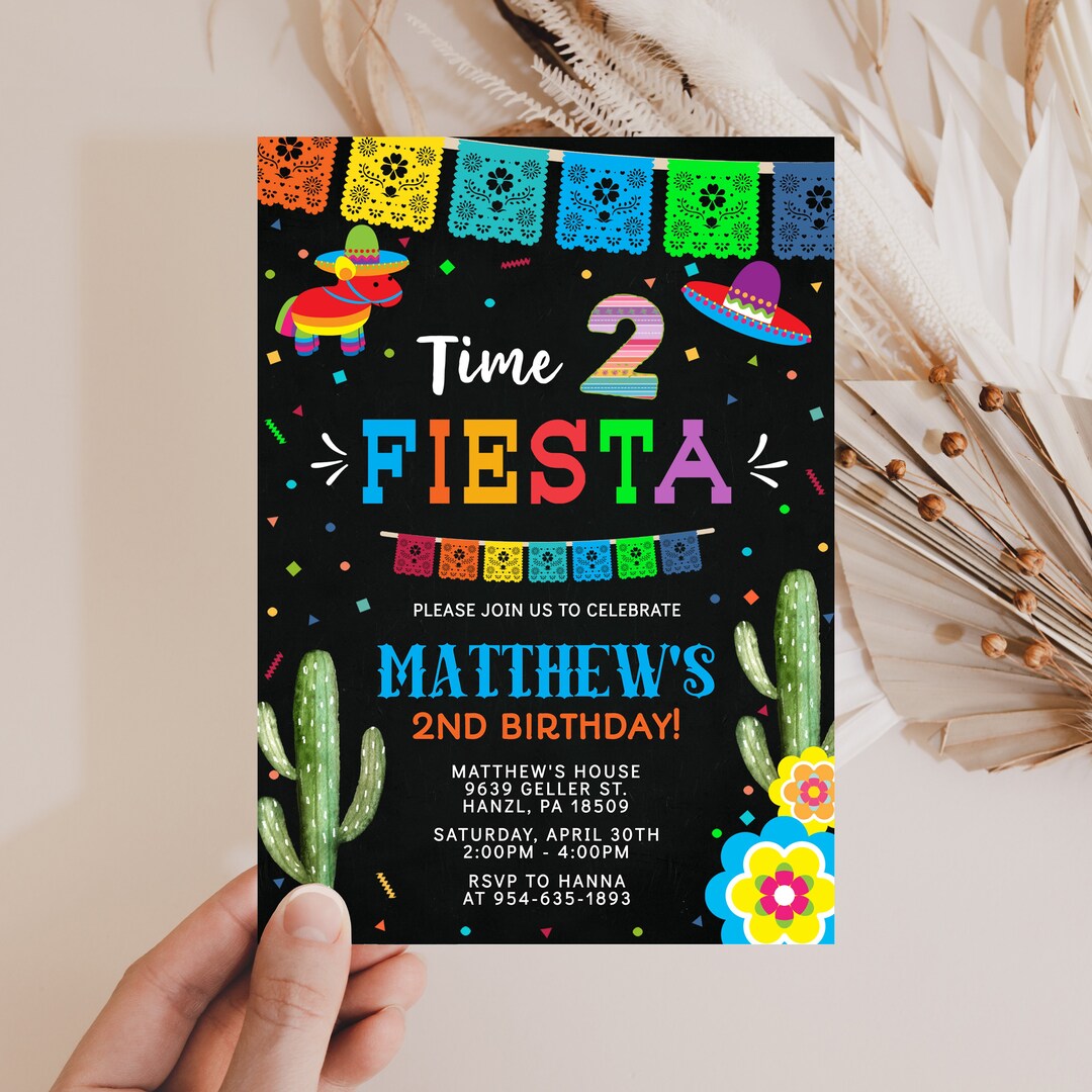 Fiesta Birthday Invitation, EDITABLE Fiesta 2nd Birthday Invitation ...
