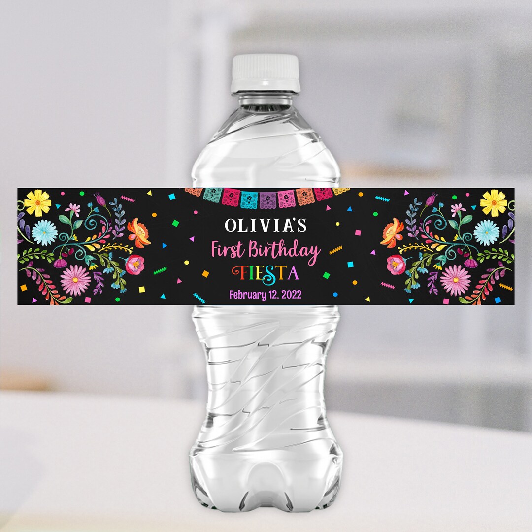 Fiesta Water Bottle Labels, EDITABLE Fiesta Birthday Bottle Label ...