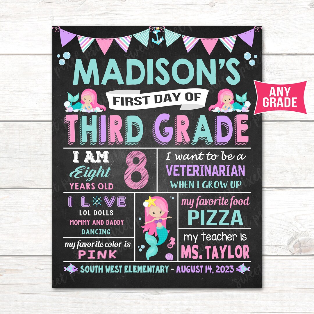 Mermaid First Day of School Sign First Day of Third Grade - Etsy