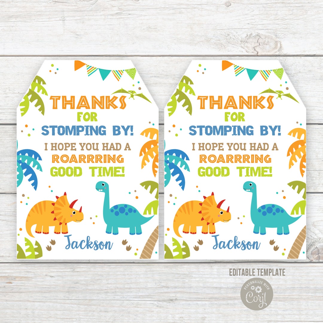 Dinosaur Favor Tags, EDITABLE Dinosaur Thank You Tags, Dinosaur Party ...