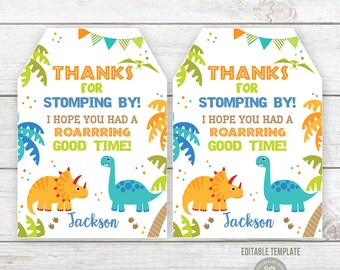 Dinosaur Favor Tags, EDITABLE Dinosaur Thank You Tags, Dinosaur Party ...