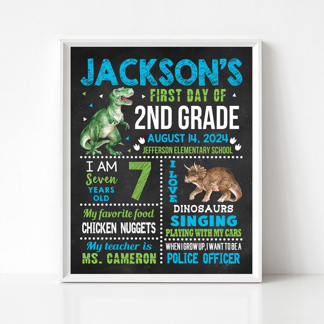 Dinosaur First Day of School Sign, PRINTABLE First Day of Second Grade ...