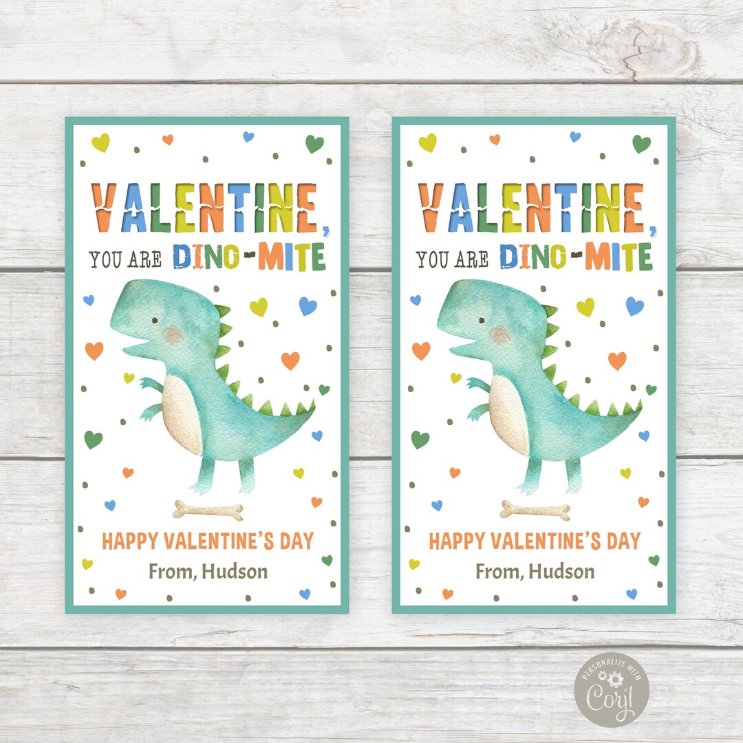 Dinosaur Favor Tags, Valentine's Day Gift Tags, Printable Favor Tags ...