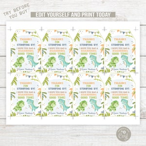 Dinosaur Favor Tags, EDITABLE Dinosaur Thank You Tags, Party Gift Tags ...