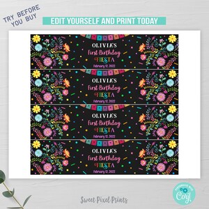 Fiesta Water Bottle Labels, EDITABLE Fiesta Birthday Bottle Label ...