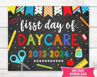 Boho Rainbow First Day of Daycare Sign Printable Girl Back to - Etsy