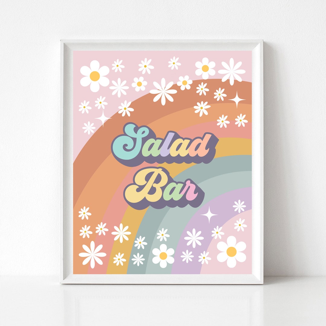 Salad Bar Sign Groovy Printable Birthday Sign Retro Baby Shower Salad ...