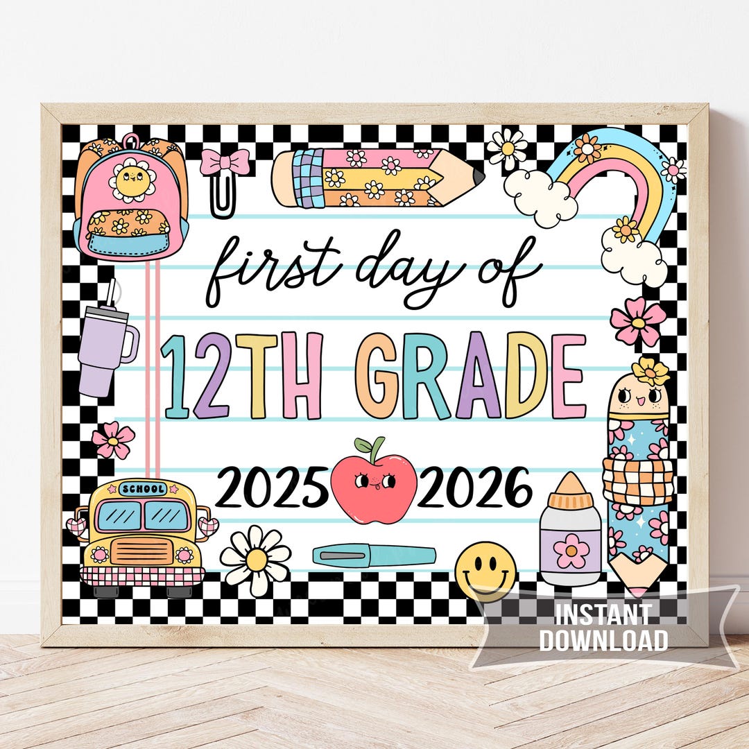 First Day of 12th Grade Sign, 1st Day of School Photo Prop, Twelfth ...
