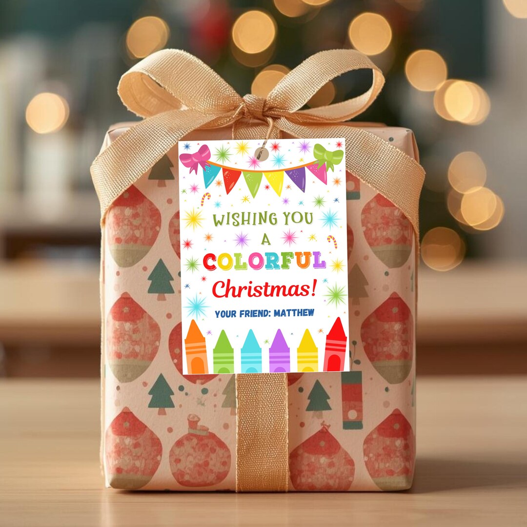 Editable Colorful Christmas Gift Tags | Crayon Coloring Book Printable ...