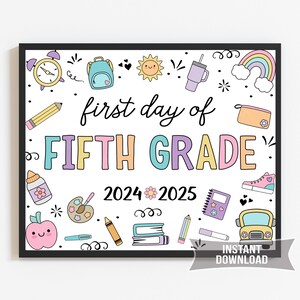 1st Day of 5th Grade Sign, First Day of School Sign, First Day of Fifth ...